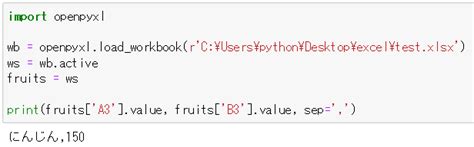 Python 入門 OpenPyXLでExcelファイルからセルの値を取得する