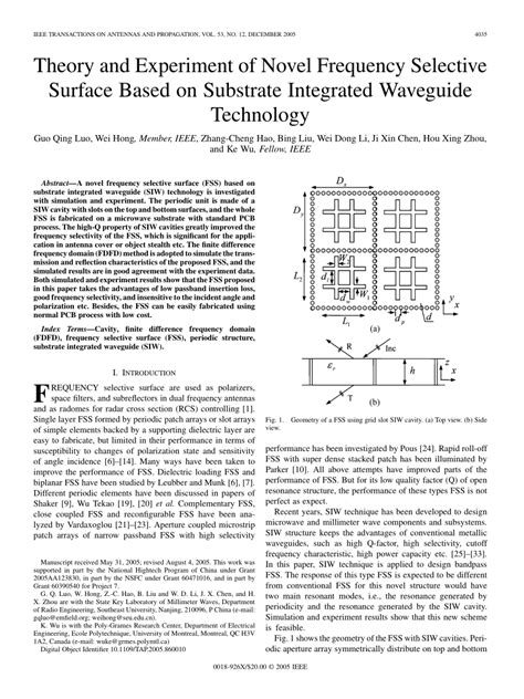 Pdf Theory And Experiment Of Novel Frequency Selective Surface Based On Substrate Integrated