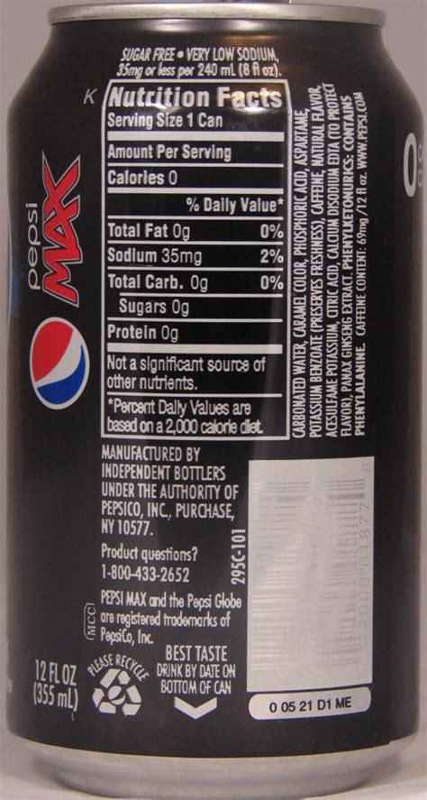 Pepsi Cola Diet 355ml Max Zero Calories United States 2010