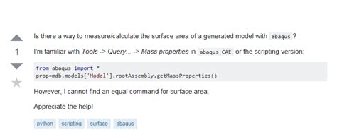 Python Abaqus Script Measuring Surface Area Volume Stack Overflow