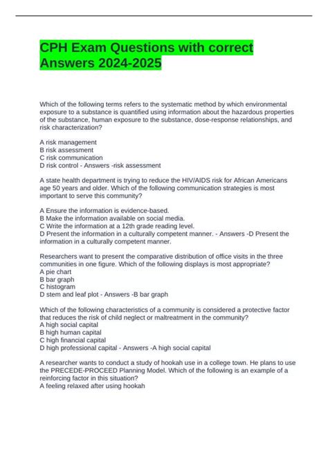 Cph Exam Questions With Correct Answers Cph Stuvia Us