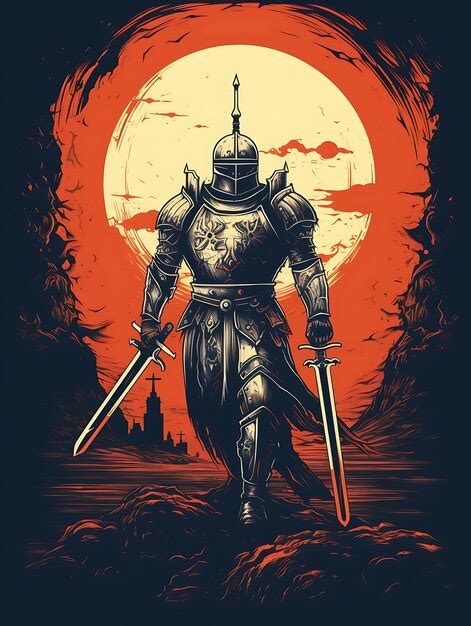 Premium Photo Tshirt Design Of Crusader Knight In A Charging Pose