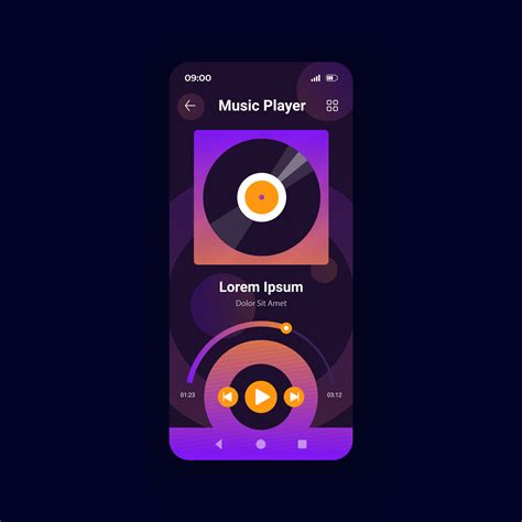 Music Player Dark Smartphone Interface Vector Template Mobile App Page