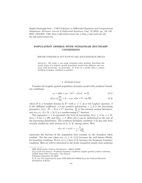 Pdf Population Models With Nonlinear Boundary Conditions