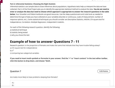 Solved Part 2 Inferential Statistics Choosing The Right