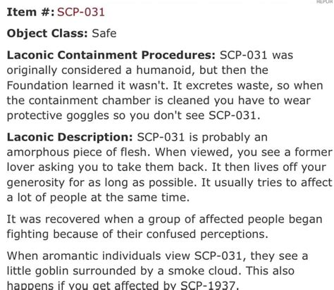 Item Scp 031 Object Class Safe Laconic Containment Procedures Scp