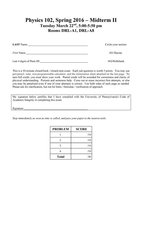 2016 Midterm 02 Practice Questions For Exam Physics 102 Spring 2016 Midterm II Tuesday