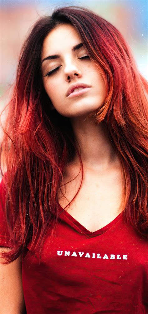 1080x2280 Redhead Girl Tshirt Closed Eyes 4k One Plus 6huawei P20