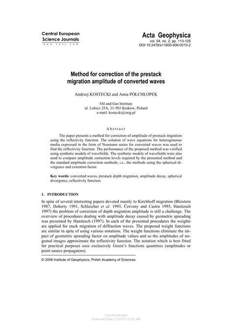 Pdf Method For Correction Of The Prestack Migration Amplitude Of