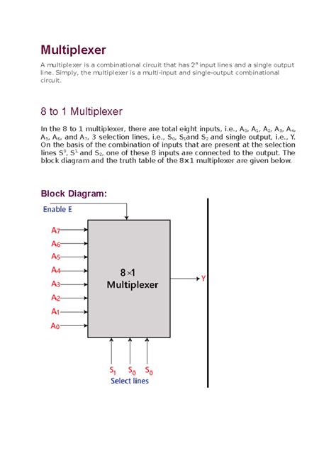 8 X 1 Multiplexer Computer Organization Notes For JNTUK R20 Multiplexer A Multiplexer Is A