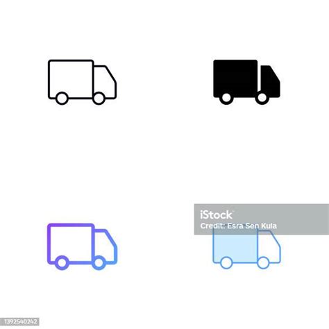 배달 트럭 아이콘 디자인 네 가지 스타일로 편집 가능한 스트로크 선 솔리드 플랫 라인 및 컬러 그라디언트 라인 웹 페이지 모바일