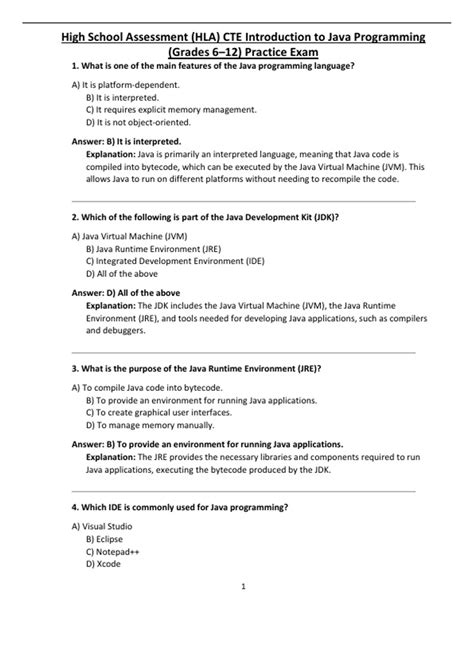 High School Assessment Hla Cte Introduction To Java Programming 612