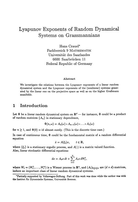 Pdf Lyapunov Exponents Of Random Dynamical Systems On Grassmannians