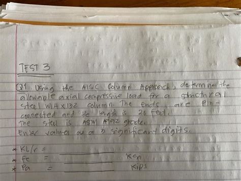 solved test 3 are q1 using the aisc column approach de