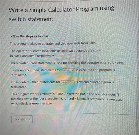 Solved Write A Simple Calculator Program Using Switch