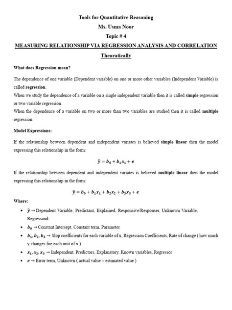 Measuring Relationship via Regression Analysis and Correlation-1 | PDF | Linear Regression ...