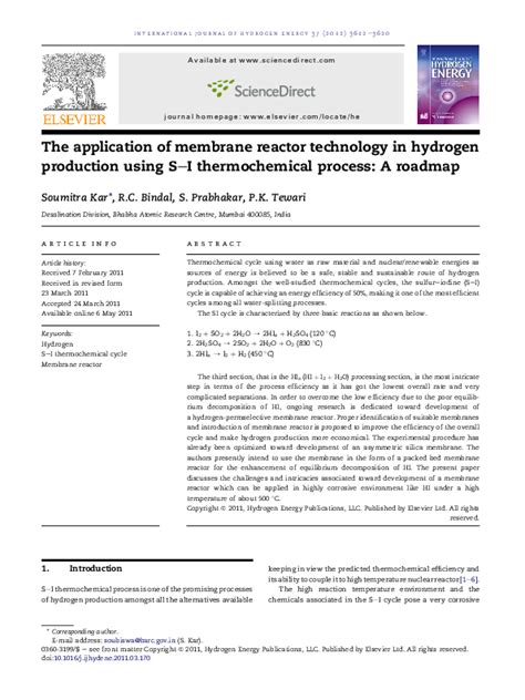 Pdf The Application Of Membrane Reactor Technology In Hydrogen Production Using S I