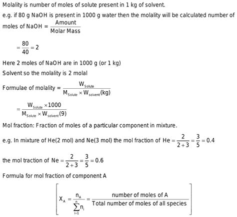 Molality and mole fraction concepts and formulas for problems - Worksheets Library