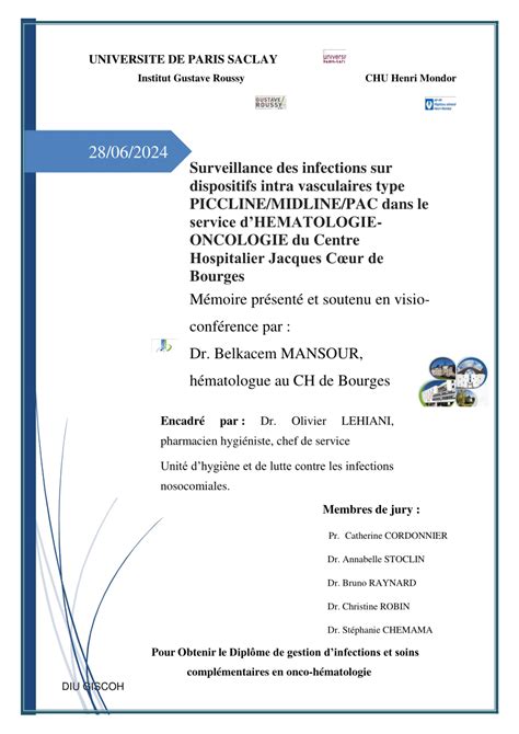 Pdf Surveillance Des Infections Sur Dispositifs Intra Vasculaires Type Picclinemidlinepac
