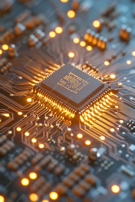 기술 발전 중에 복잡한 회로판을 조명하는 반이는 프로세서 프리미엄 Ai 생성 이미지