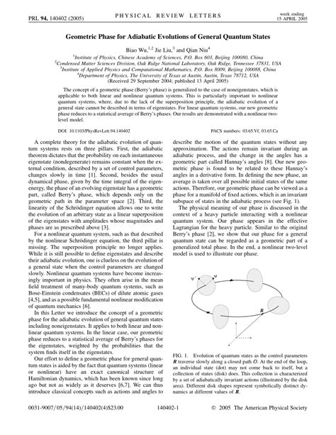 Pdf Geometric Phase For Adiabatic Evolutions Of General Quantum States