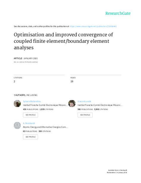 Pdf Optimisation And Improved Convergence Of Coupled Finite Elementboundary Element Analyses