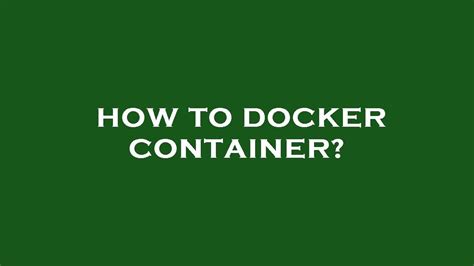 How To Docker Container YouTube