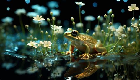 A Cute Toad Sitting On A Wet Leaf In Nature Generated By Ai Stock Image