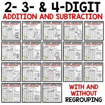 Addition And Subtraction With Without Regrouping Math Worksheet BUNDLE