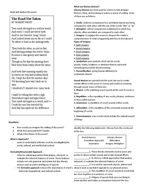 Formalist Handout Pdf Poetry Linguistics