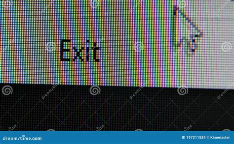 The Cursor Arrow Clicks The Exit Icon And A Green Screen Lights Up Monitor Close Up Pixel