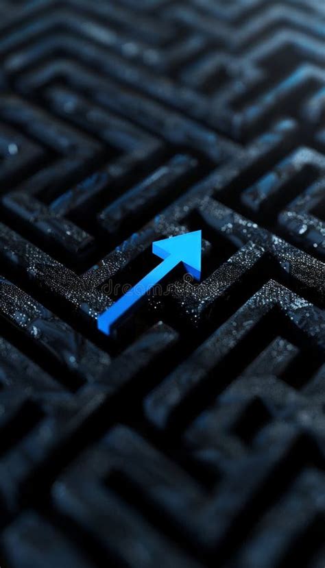 Blue Arrow Symbolizes Exit Strategy In A Deep Black Maze Highlighting Problem Solving Success