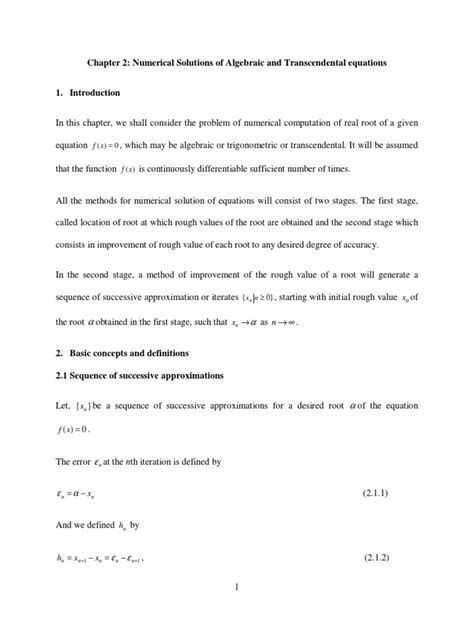 Chapter 2: Numerical Solutions of Algebraic and Transcendental Equations | PDF | Numerical ...