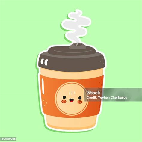 귀여운 커피 캐릭터 한 잔 벡터 손으로 그린 만화 카와이 캐릭터 일러스트 레이 션 아이콘 녹색 배경에 고립되어 있습니다 커피 한