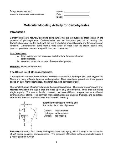 Fillable Online Lab Modeling Carbohydrates Bpbworksb Fax Email Print