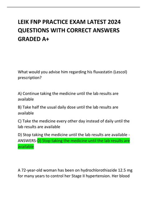 Leik Fnp Practice Exam Latest 2024 Questions With Correct Answers