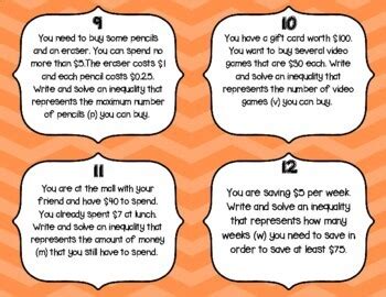 Writing Solving And Step Inequalities Task Cards Recording Sheet