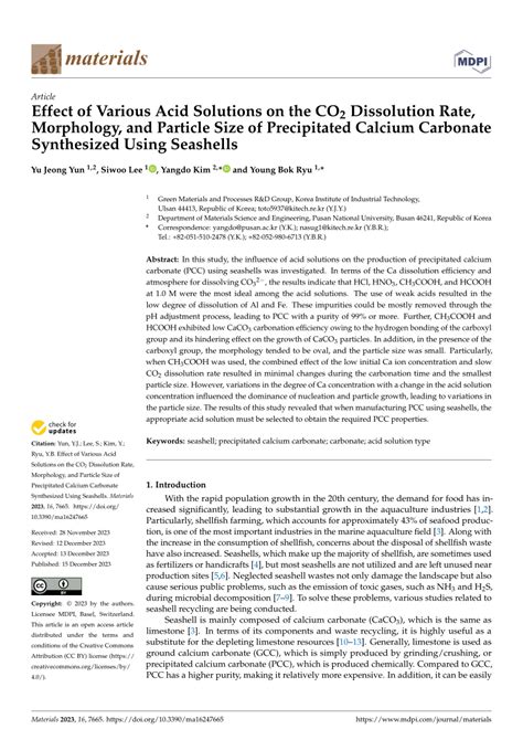 Pdf Effect Of Various Acid Solutions On The Co2 Dissolution Rate Morphology And Particle