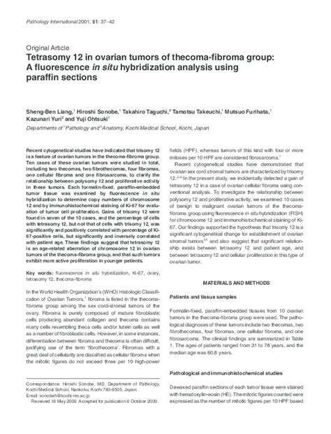 Pdf Tetrasomy 12 In Ovarian Tumors Of Thecoma Fibroma Group A