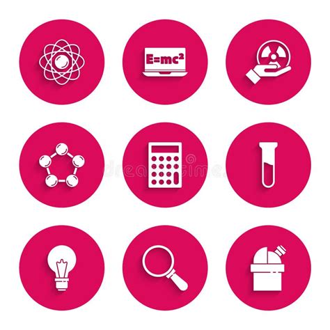 Set Calculator Magnifying Glass Astronomical Observatory Test Tube And Flask Light Bulb With