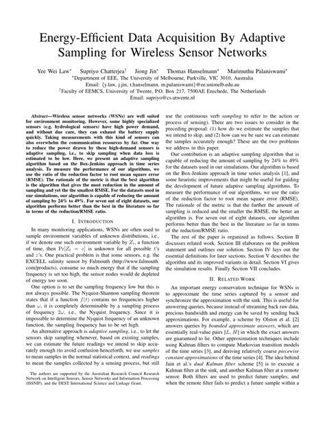 Pdf Energy Efficient Data Acquisition By Adaptive Sampling For Wireless Sensor Networks