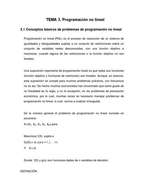 Tema 3 Programación No Lineal Pdf Programacion No Lineal