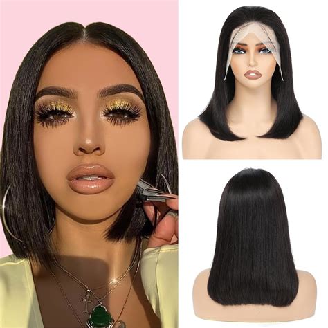 Human Bob Glueless Straight Lace Frontal Short Bob Hair Wigs