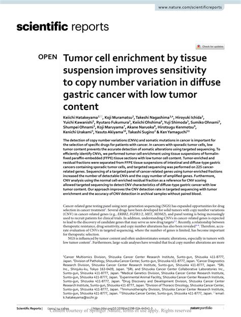 Pdf Tumor Cell Enrichment By Tissue Suspension Improves Sensitivity To Copy Number Variation