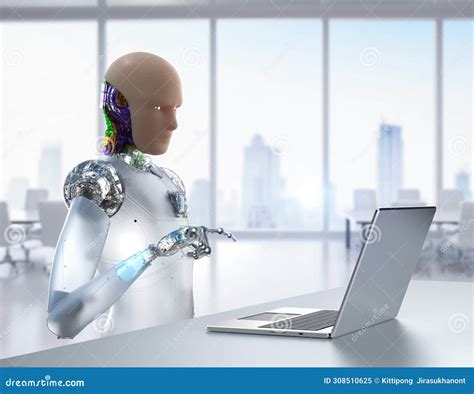 automation worker concept with ai robot working in smart office stock