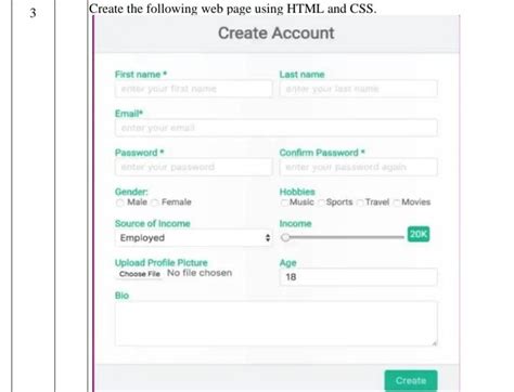 Solved Create The Following Web Page Using HTML And CSS Chegg