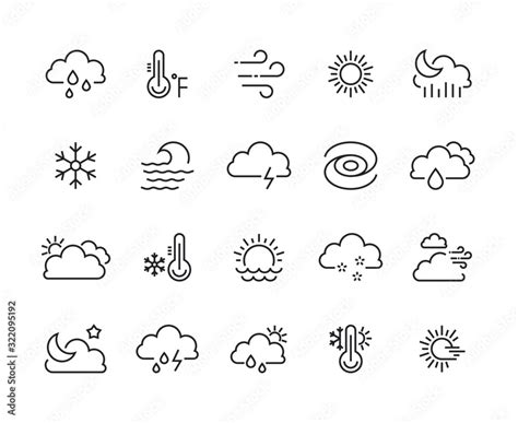 Weather Climate Line Icons Temperature Outline Set Of Cold Ice Snow Fog Sun Winter Rain Cloud