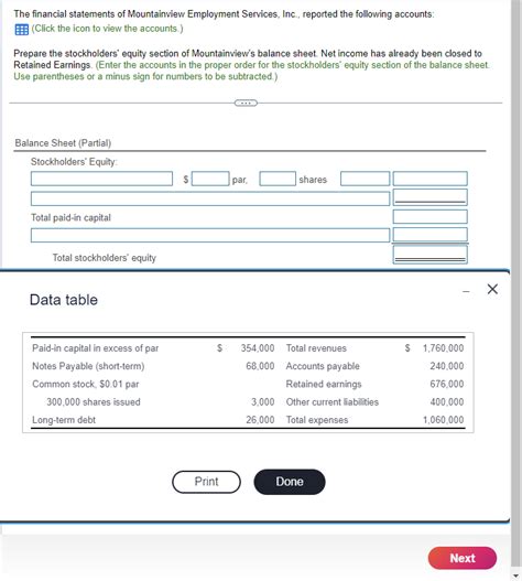 Solved Total Stockholders Equitydata Table