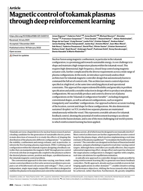 Magnetic Control Of Tokamak Plasmas Through Deep Reinforcement Learning