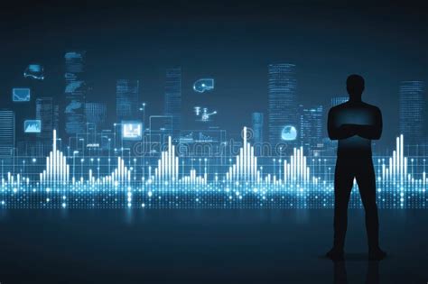 Silhouette Of A Businessperson Analyzing Futuristic Digital Cityscape And Data Visualization